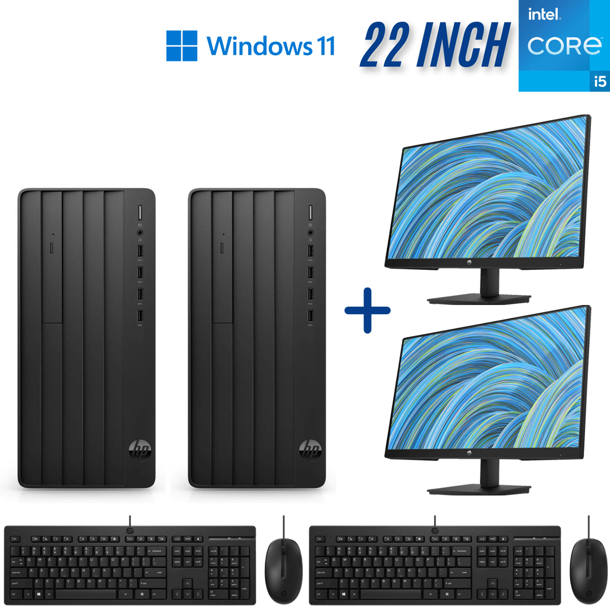 2 x HP 290 G9 Tower Desktop Computer Bundle - i5 12400 - 8GB PC4 - 256 ...